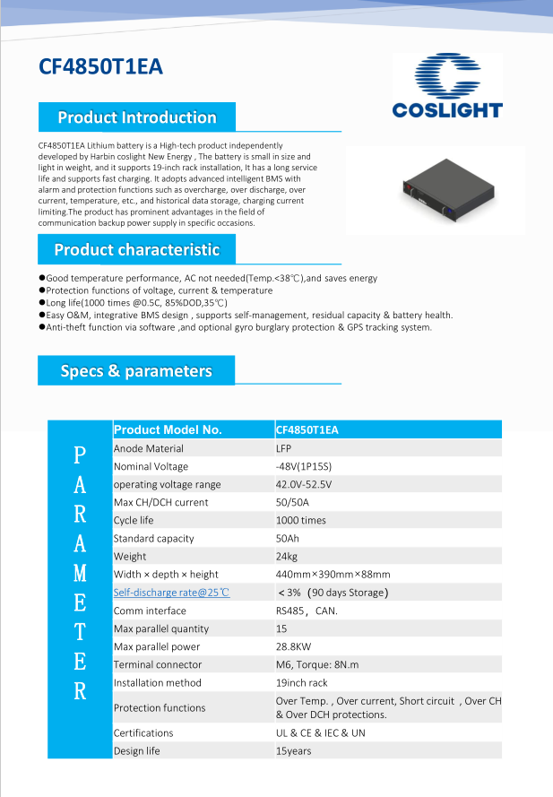 Coslight Certified Battery Lifepo4 48V 100Ah Lithium Battery Used For ...